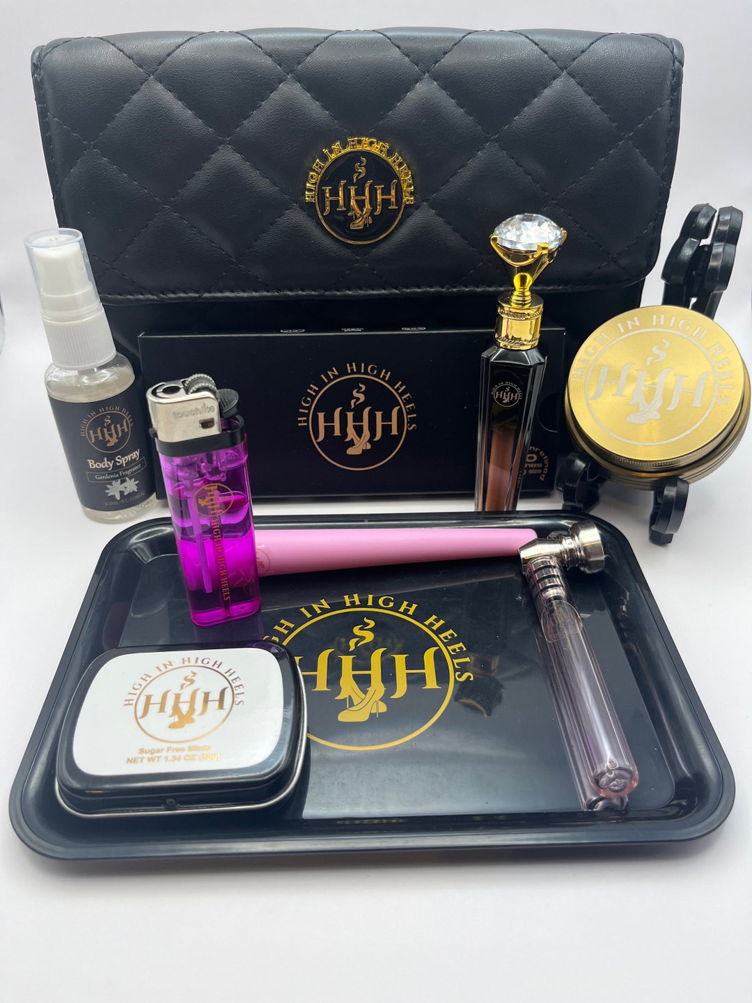 10-pc. Smoker Kit in a Purse Classy Ladies in Heels Rolling Tray Purse ...