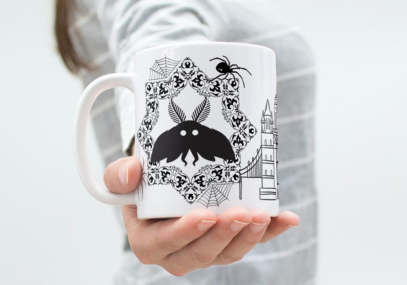Mothman Coffee Cup Cryptid Coffee Mug Blue Willow Inspired Kitchen ...