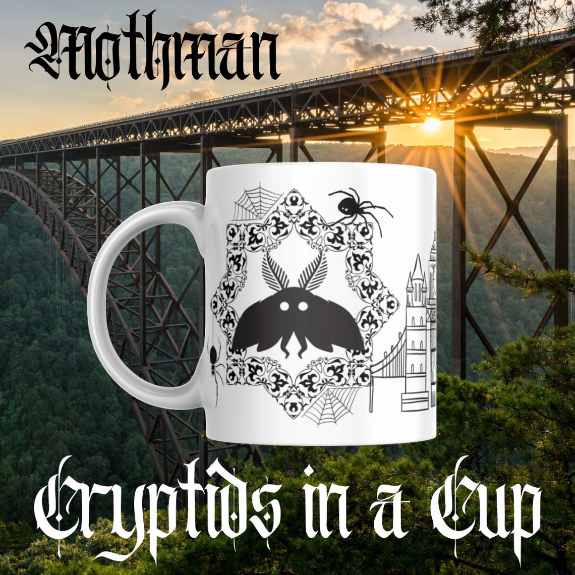 Mothman Coffee Cup Cryptid Coffee Mug Blue Willow Inspired Kitchen ...
