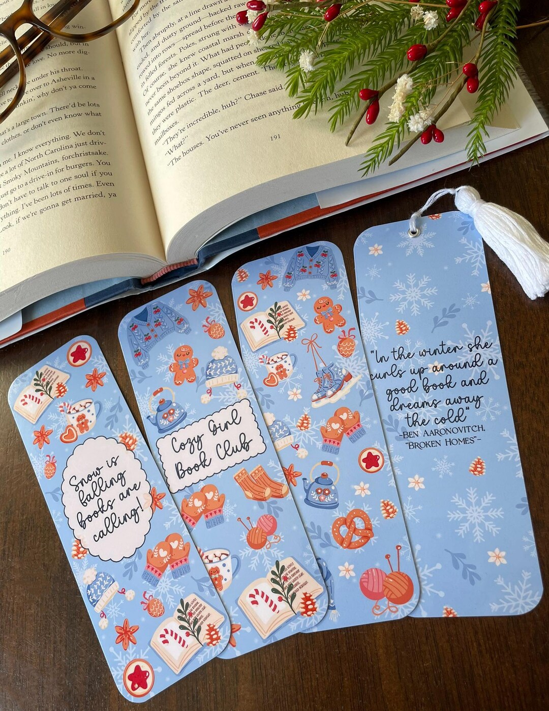 Cozy Winter Bookmark Set: Snowy Bookmarks, Book Club Gifts, Gifts for ...