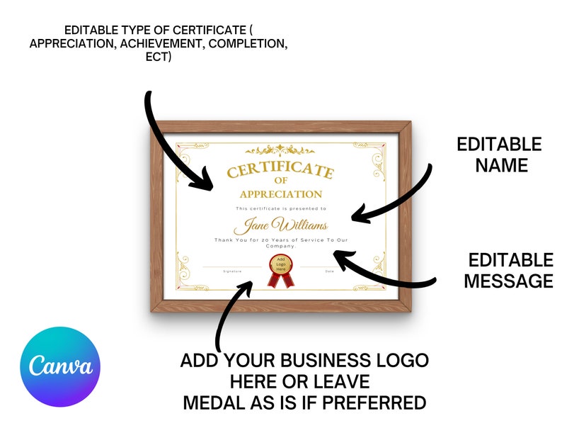Editable Certificate of Appreciation Template, Printable Certificate of ...