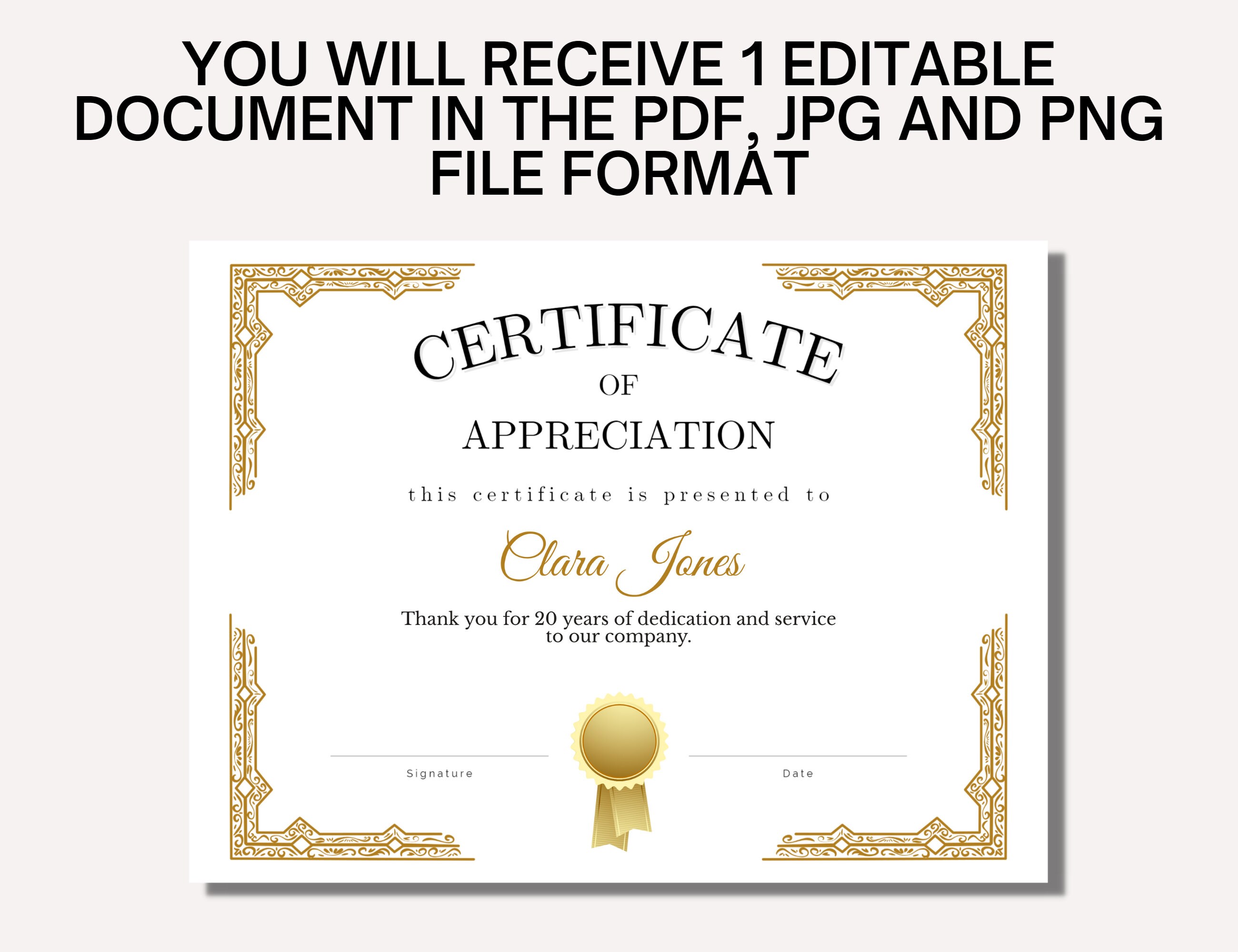 Editable Certificate Of Appreciation Template Printable Certificate Of