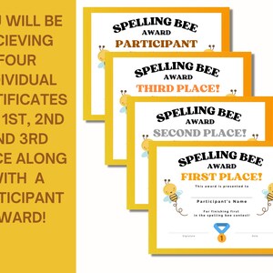 Spelling Bee Certificate Printable Spelling Bee Award - Etsy