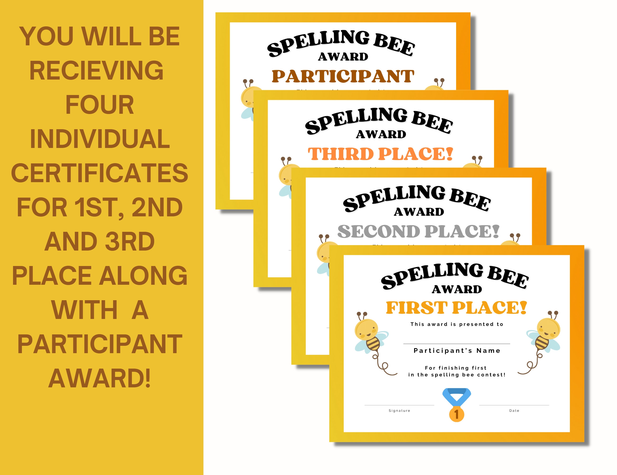 Spelling Bee Certificate Printable Spelling Bee Award - Etsy