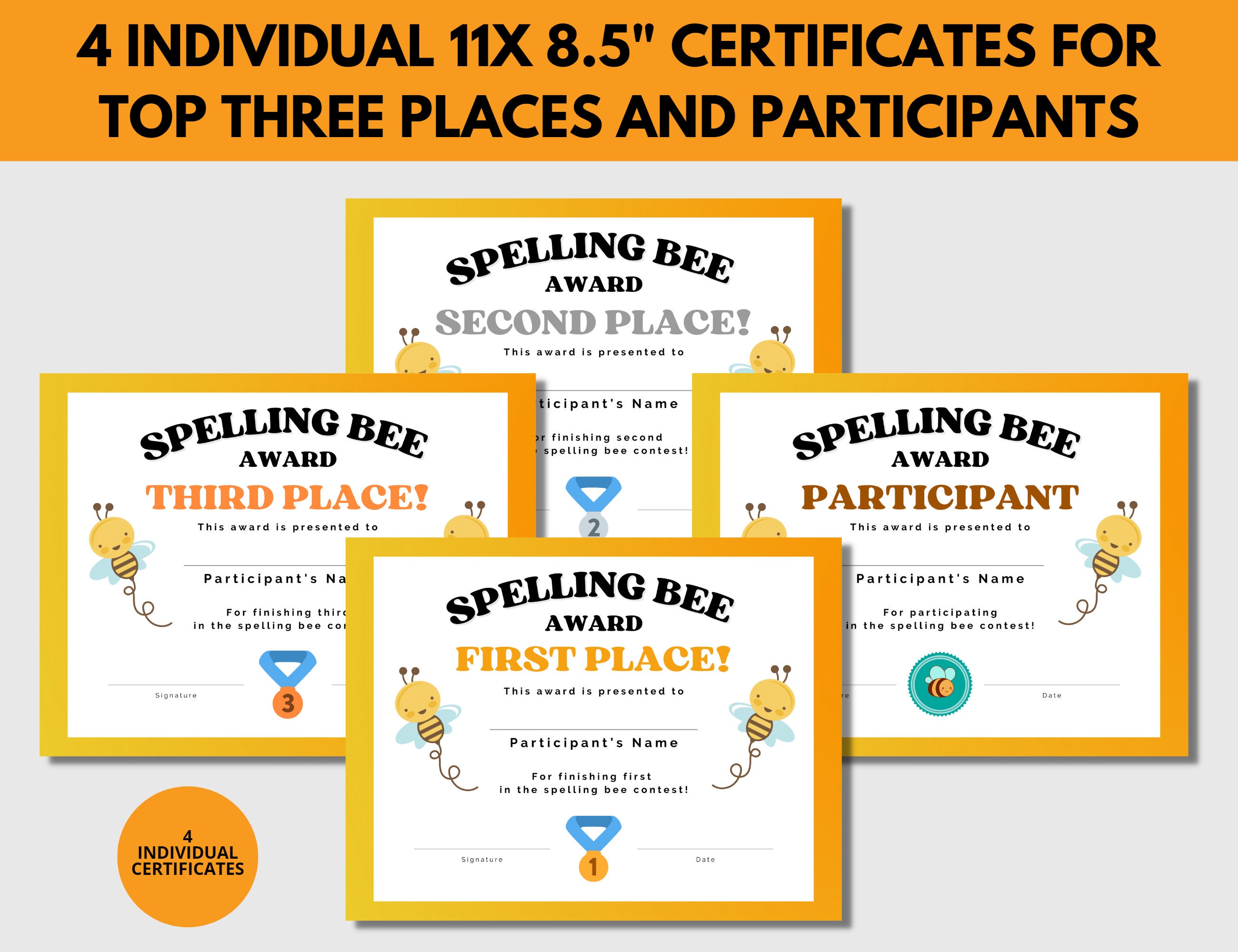 Spelling Bee Certificate Printable Spelling Bee Award - Etsy