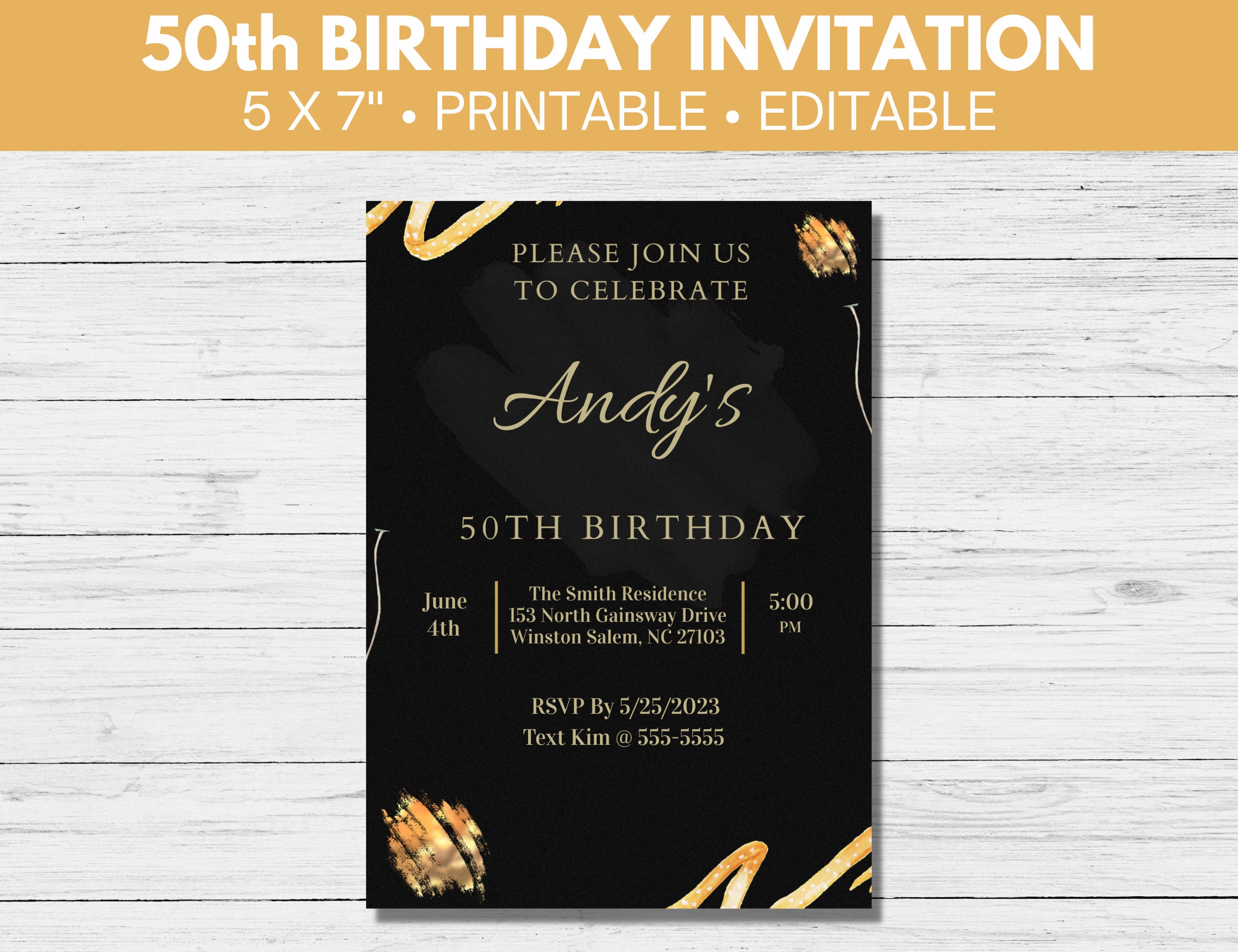 Editable 50th Birthday Party Invitation 50th Birthday - Etsy Australia