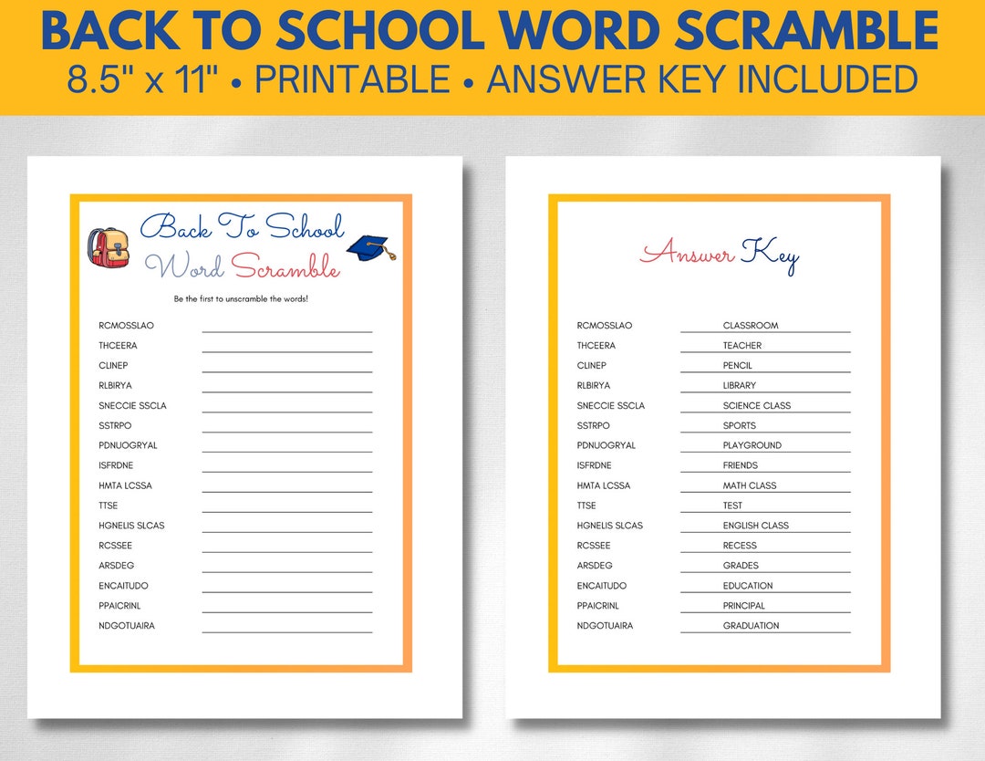 Back to School Word Scramble Printable Back to School Word - Etsy