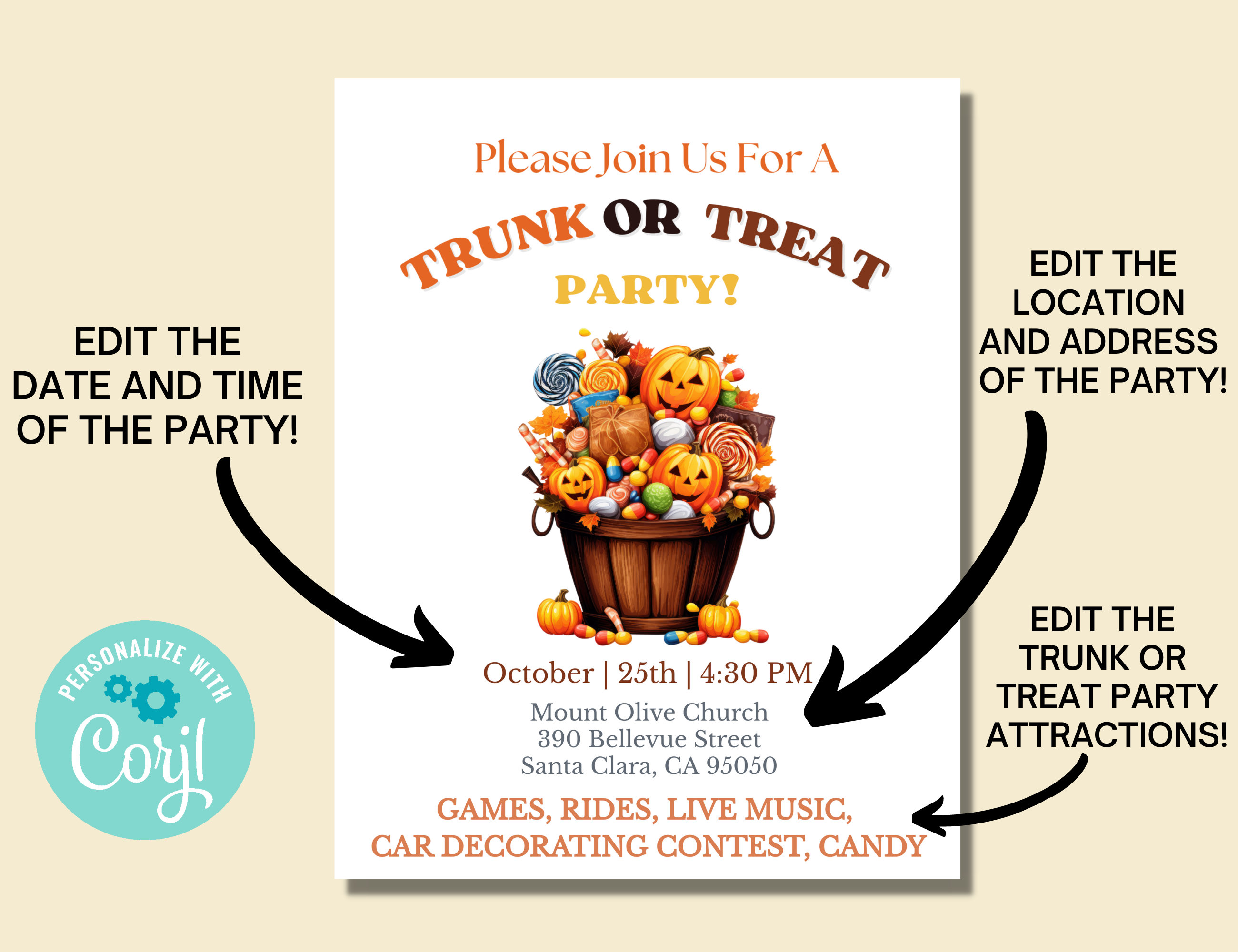 Editable Trunk or Treat Party Flyer, Trunk or Treat Invitation, Church ...