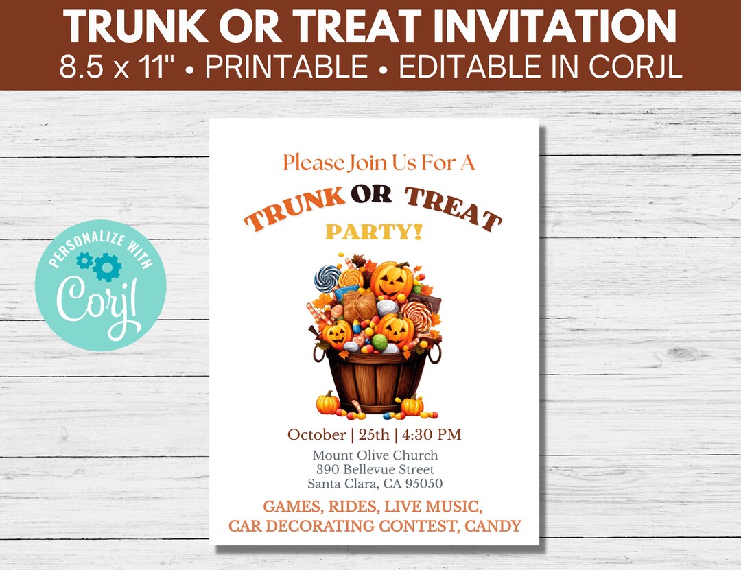 Editable Trunk or Treat Party Flyer, Trunk or Treat Invitation, Church ...