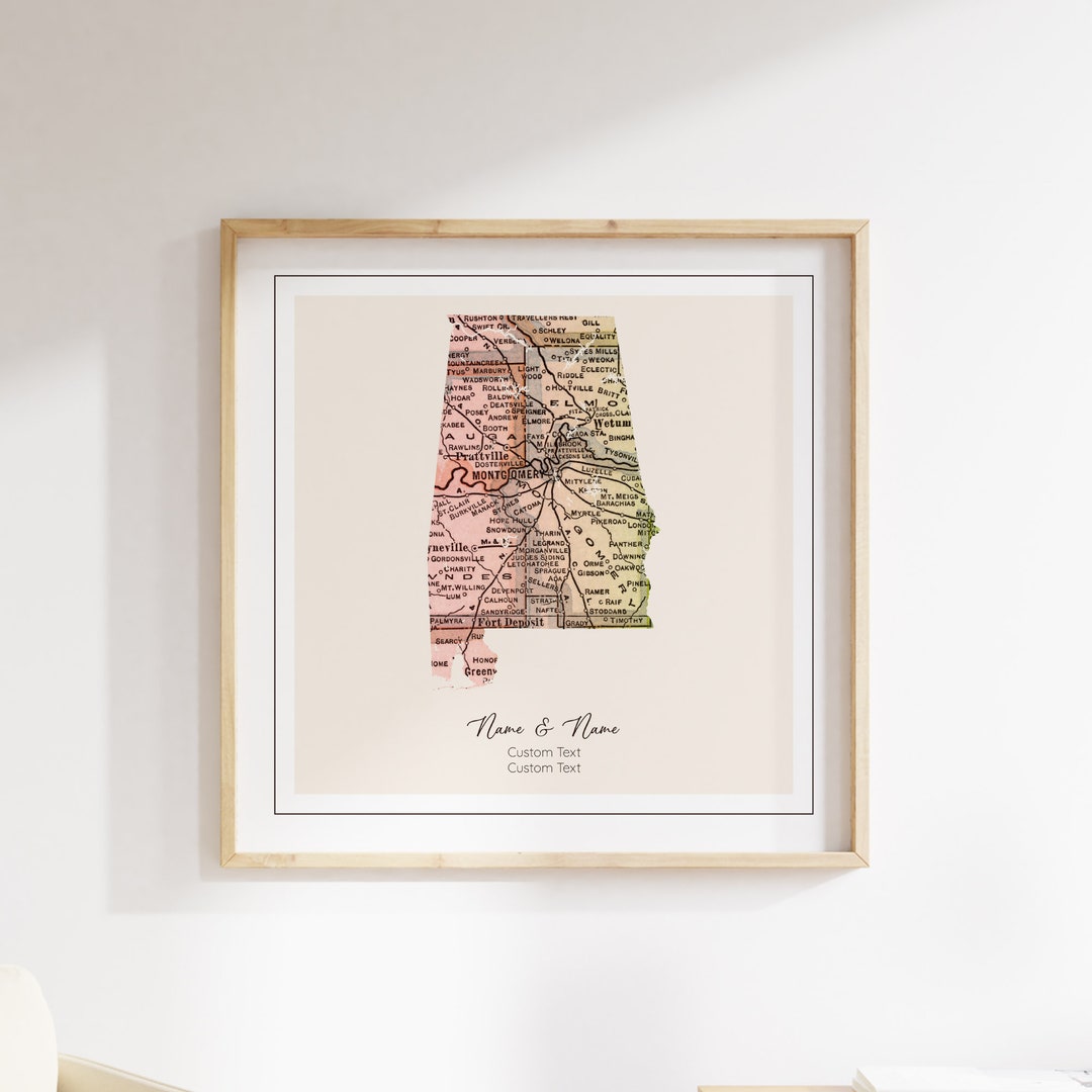 Custom Alabama State Atlas Map, Unique Wedding Gift for Couple ...