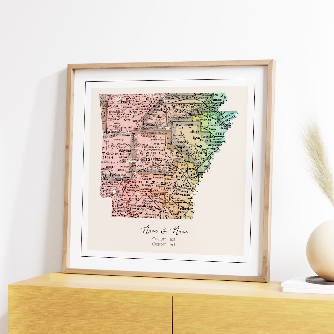 Custom Arkansas State Atlas Map, Unique Anniversary Gift for Couple ...