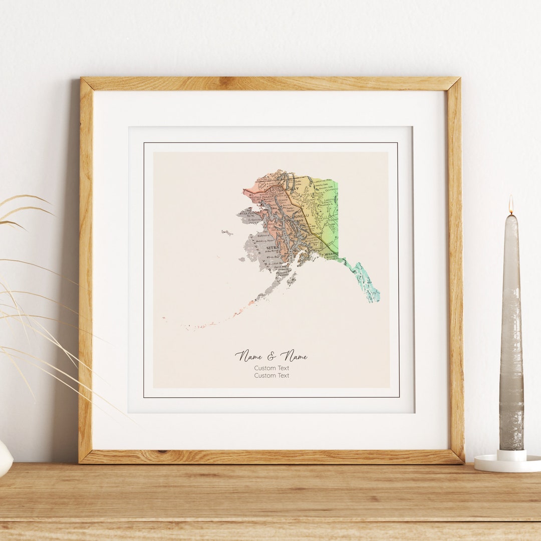 Custom Alaska State Atlas Map, Personalized Wedding Gift for Couple ...
