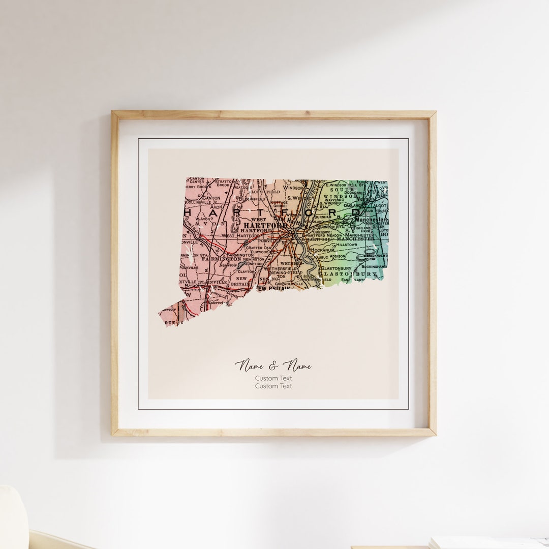 Custom Connecticut State Atlas Map, Unique Wedding Day Gift for Bride ...