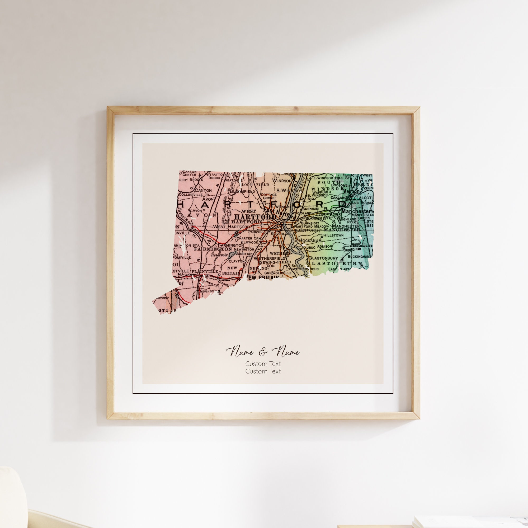 Custom Connecticut State Atlas Map, Unique Wedding Day Gift for Bride ...