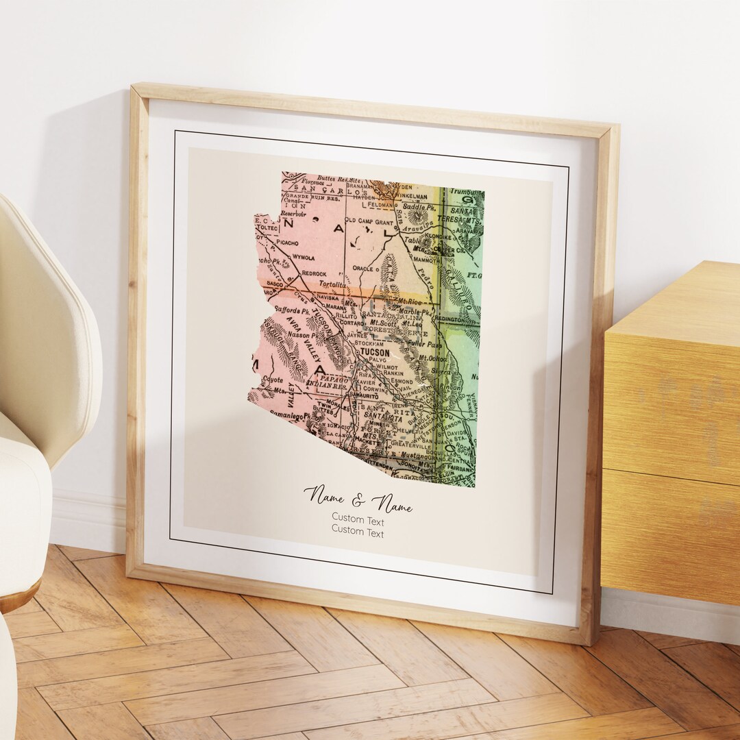 Custom Arizona State Atlas Map, Personalized Anniversary Gift for ...