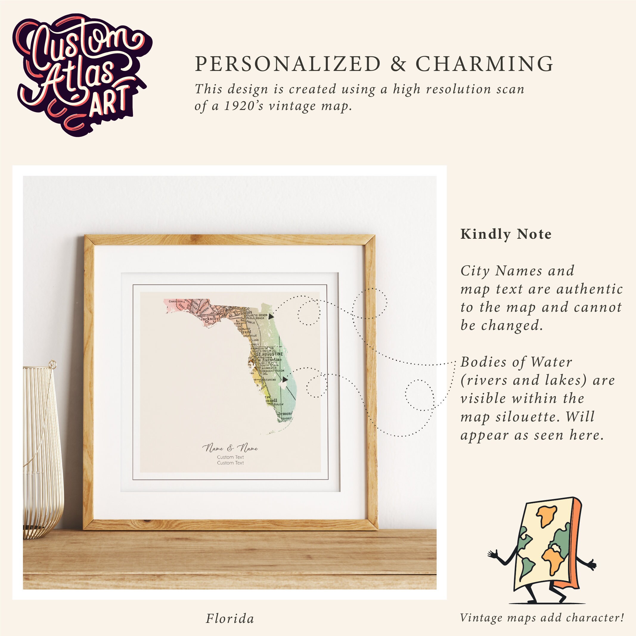 Custom Alabama State Atlas Map, Unique Wedding Gift for Couple ...