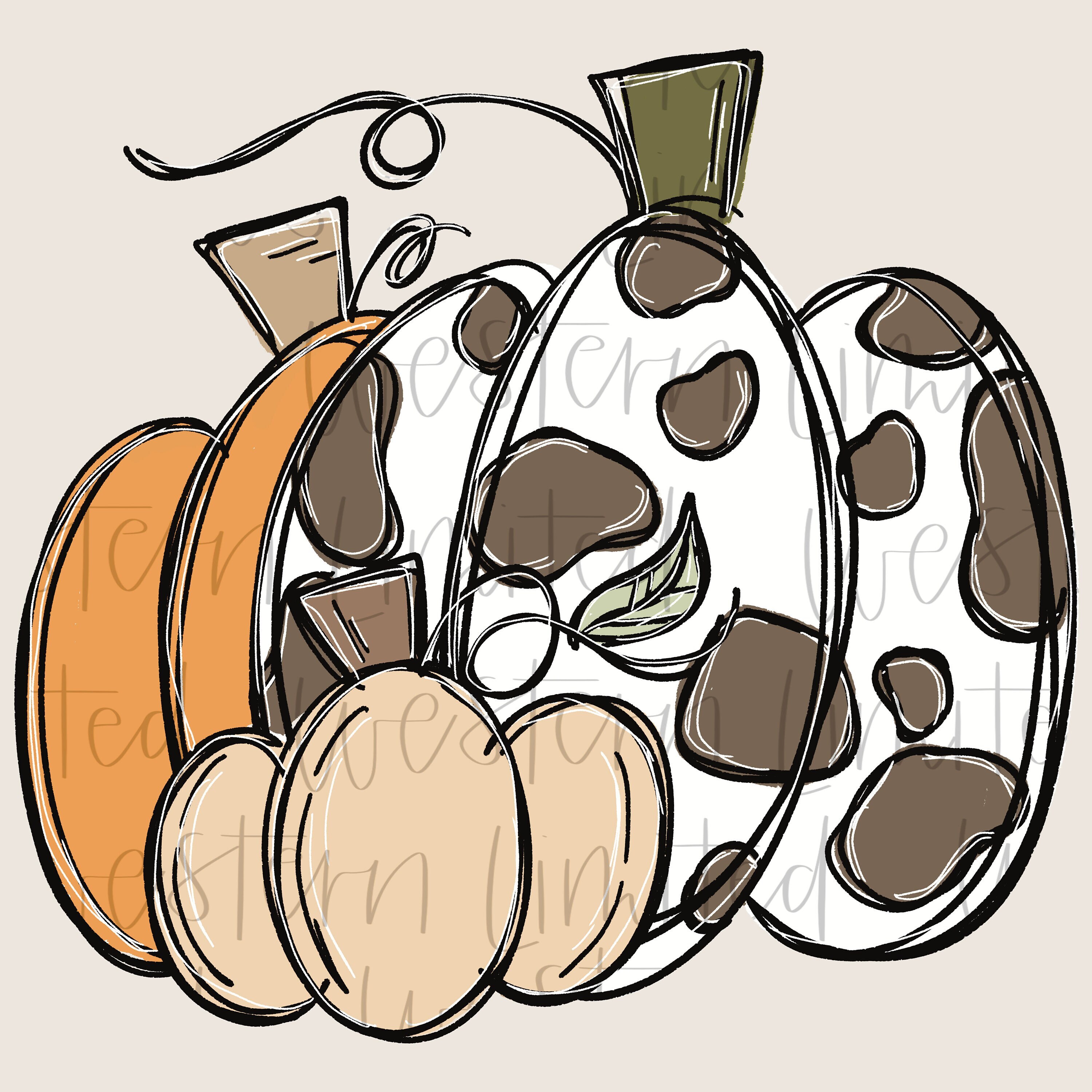 Cow Print and Pumpkins Hand-drawn PNG for Transfers | Digital Download ...
