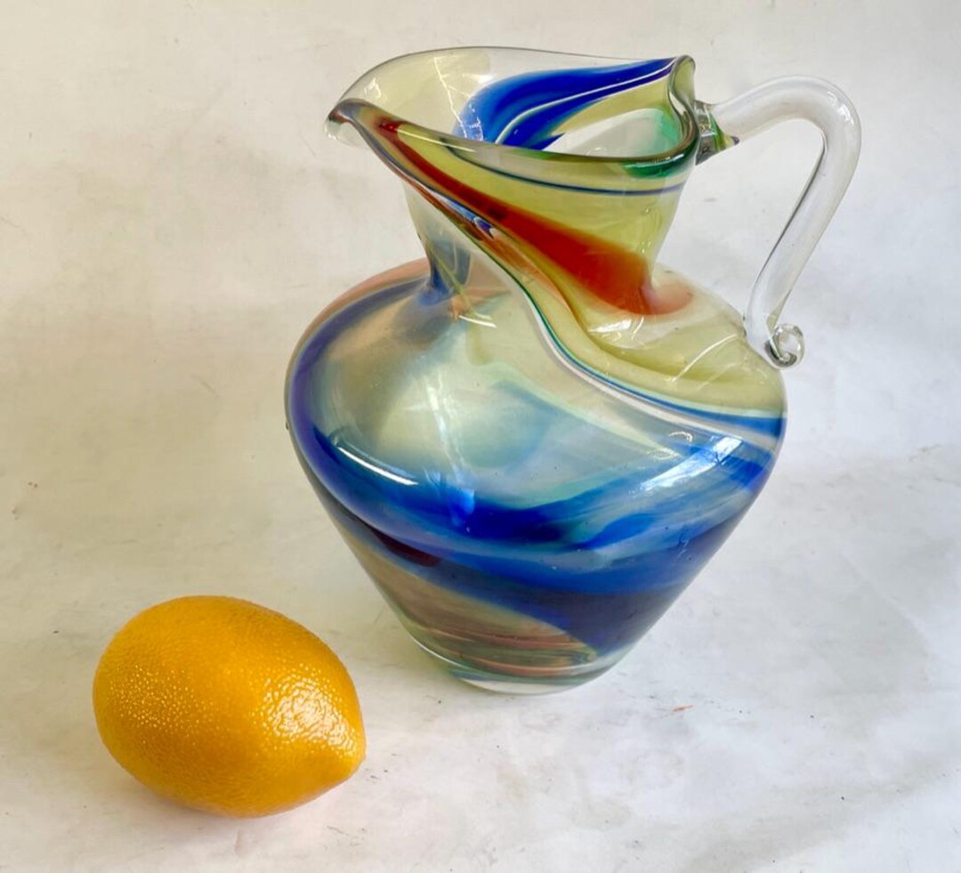 Vintage Mid-century Modern Glass Pitcher Hand-blown Smoky Gray, Blue ...