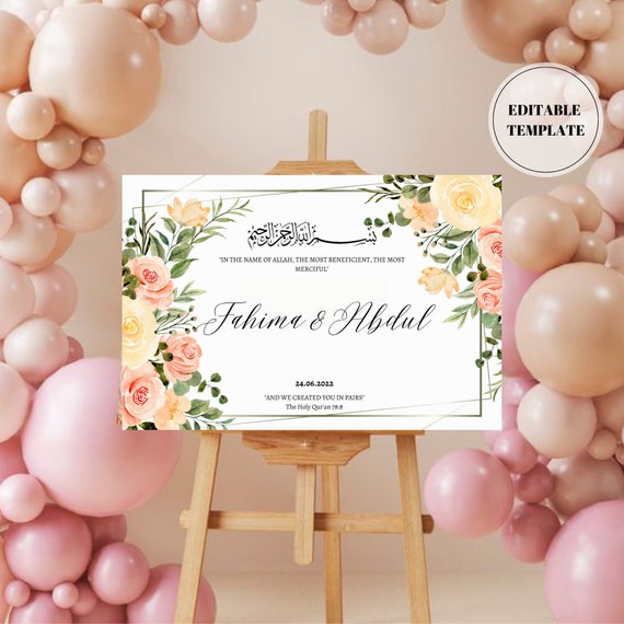 Personalised Nikah Sign Nikah Welcome Sign Islamic Wedding - Etsy