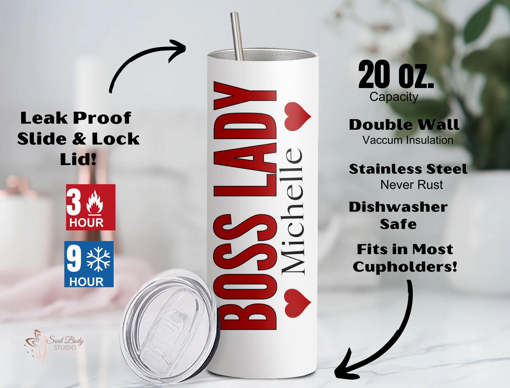 Boss Lady Tumbler With Name, Lady Boss Cup With Straw, Boss Gift With ...