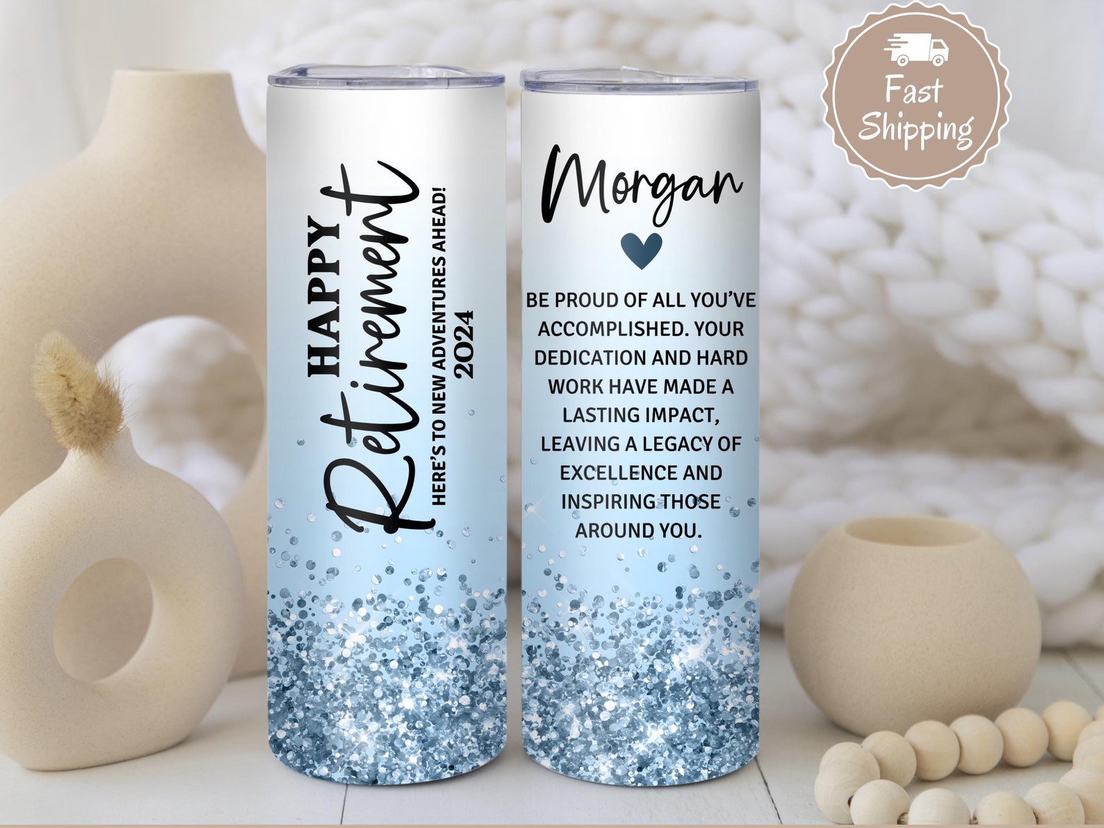 Personalized Retirement Tumbler With Faux Glitter, Custom Farewell Gift ...
