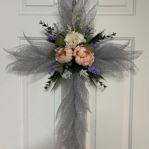 Deco Mesh Cross Wreath - Etsy