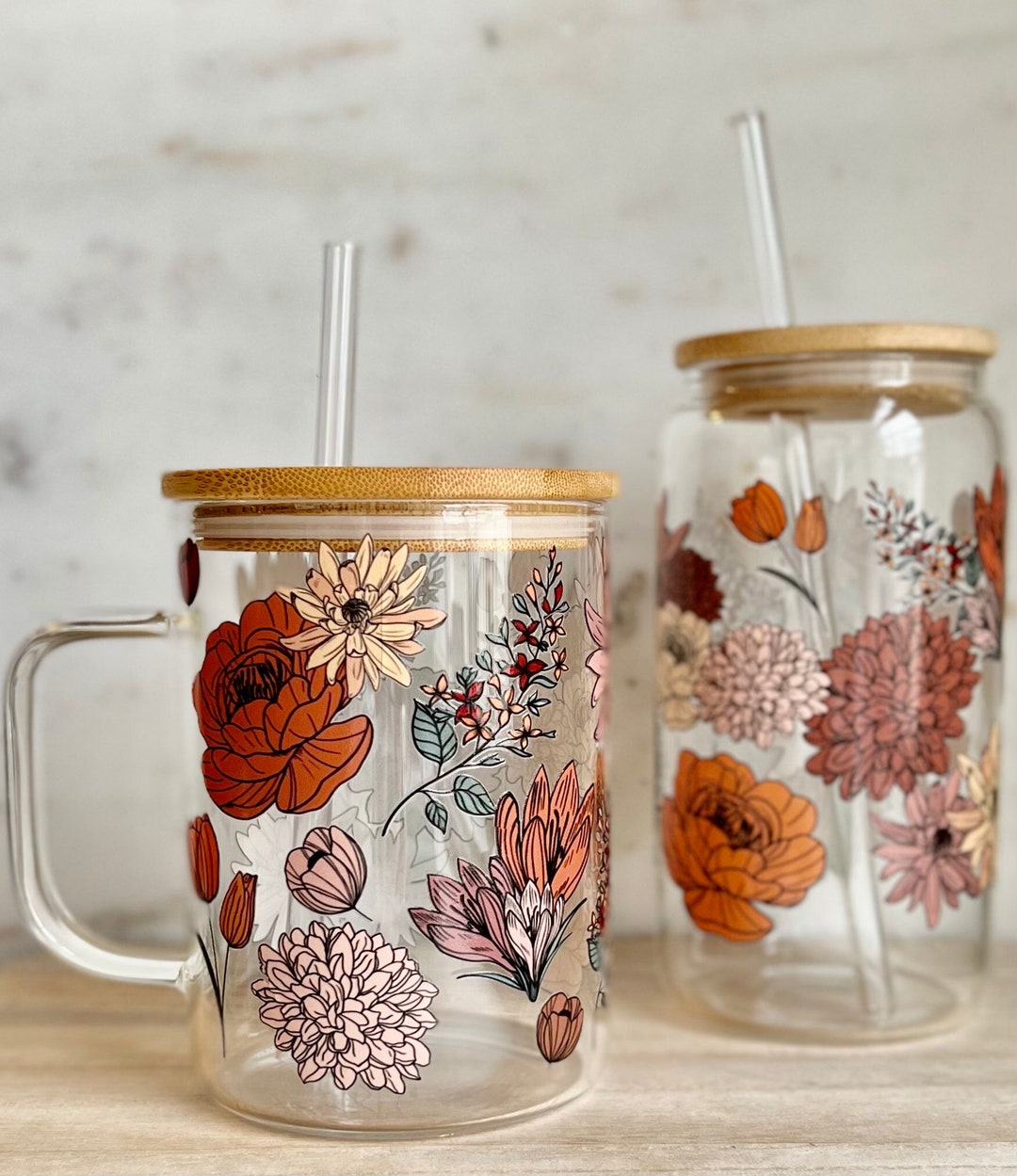 Wild Flowers Glass Cup W/ Handle. - Etsy