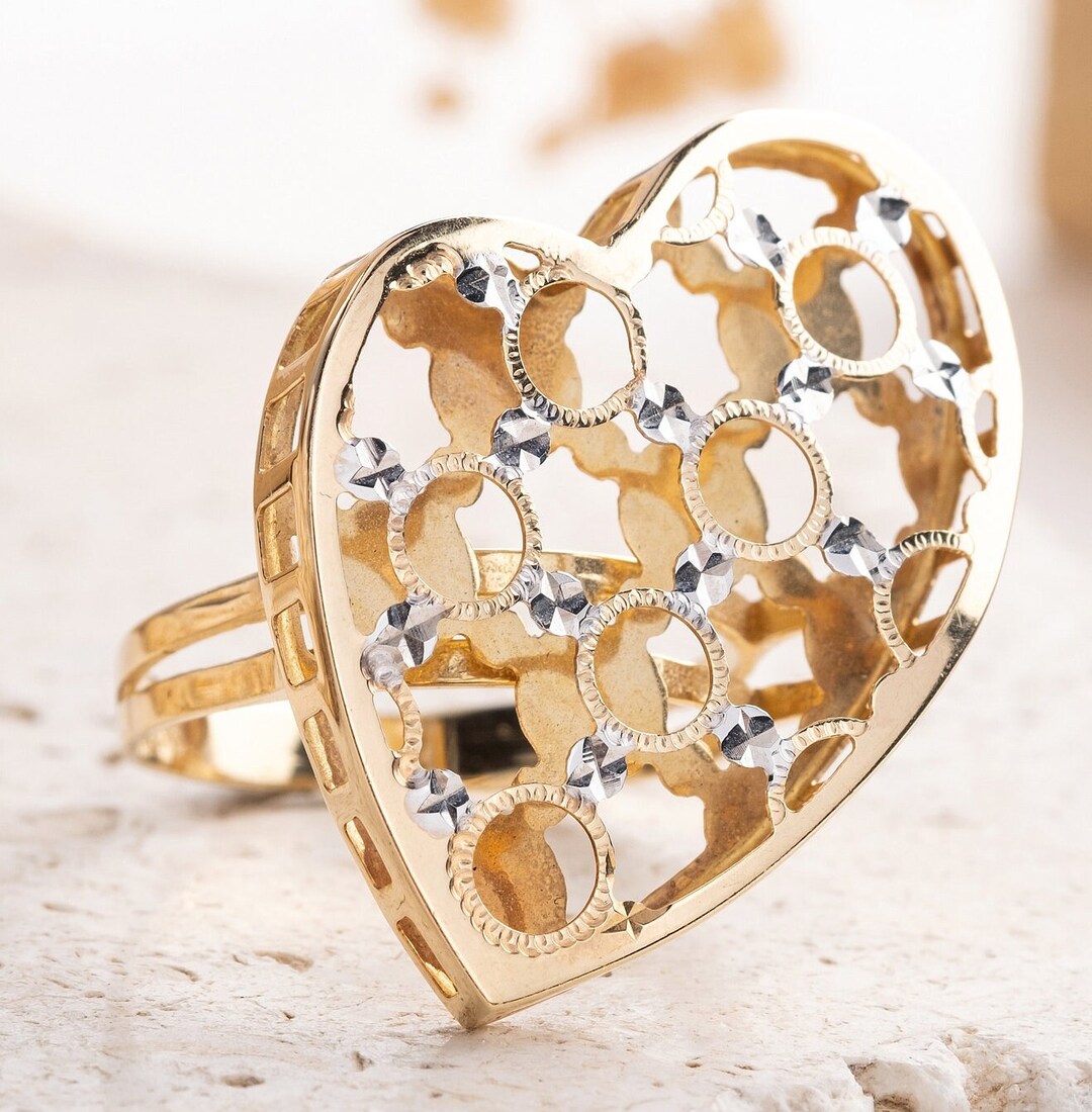 14K Solid Gold Full Finger Heart Ring Handmade Ring Gold - Etsy