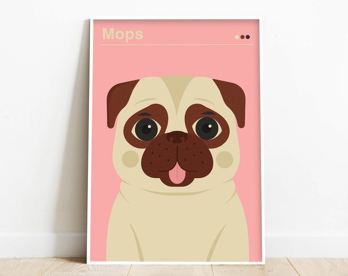 Mops Badewanne Poster Badezimmer Mops Kunstdruck lustig Mops Bilder ...