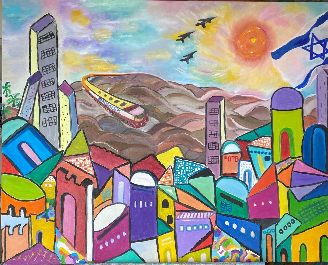 Original Israeli Art, Jerusalem Landscape Wall Art, Oversized Judaica ...