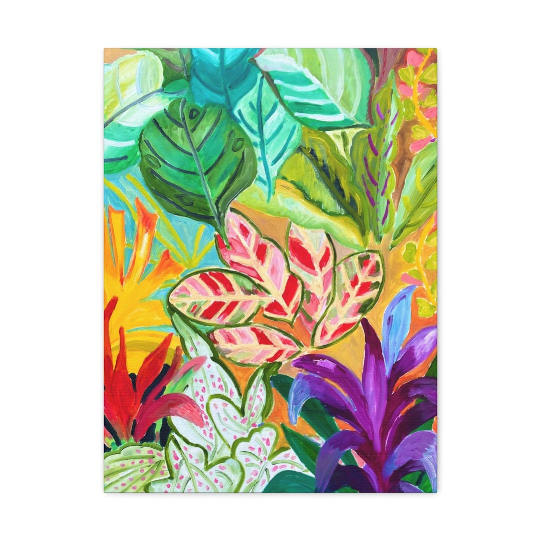 Shalu Goes Home Canvas Art, Colorful Botanical Print, Vibrant Whimsical ...