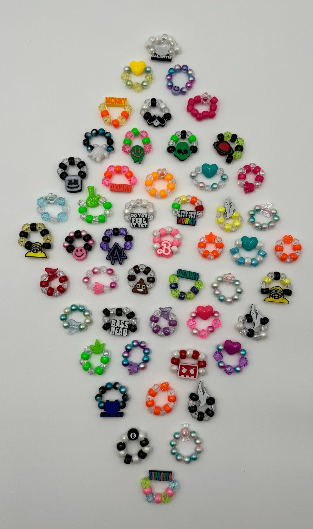 Kandi Rings Rave Trinkets Pony Bead Rings Custom Beads Custom Charms - Etsy