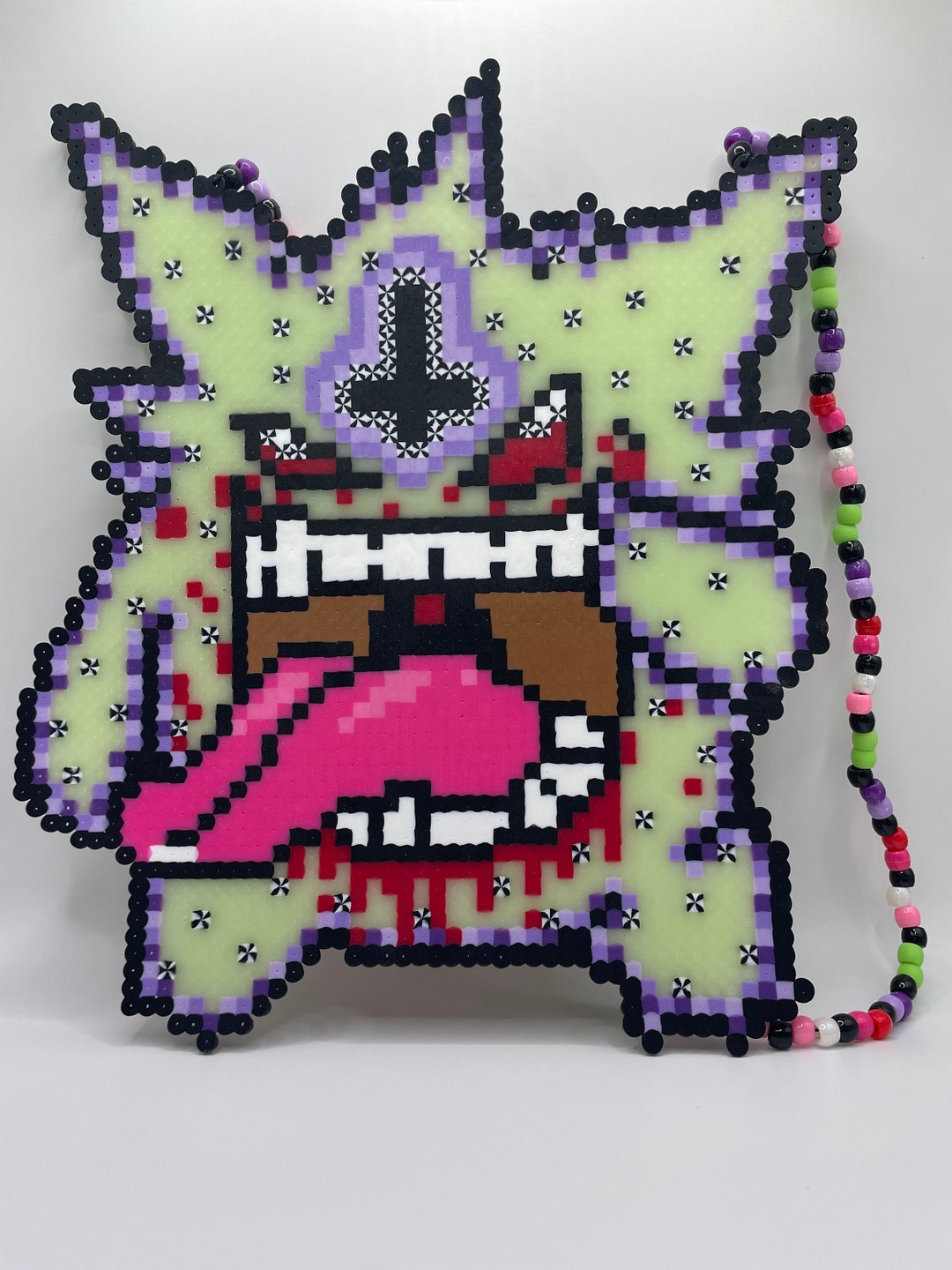 Gengar Perler | Glow in the Dark Trippy Pokémon Perler of Gengar - Etsy