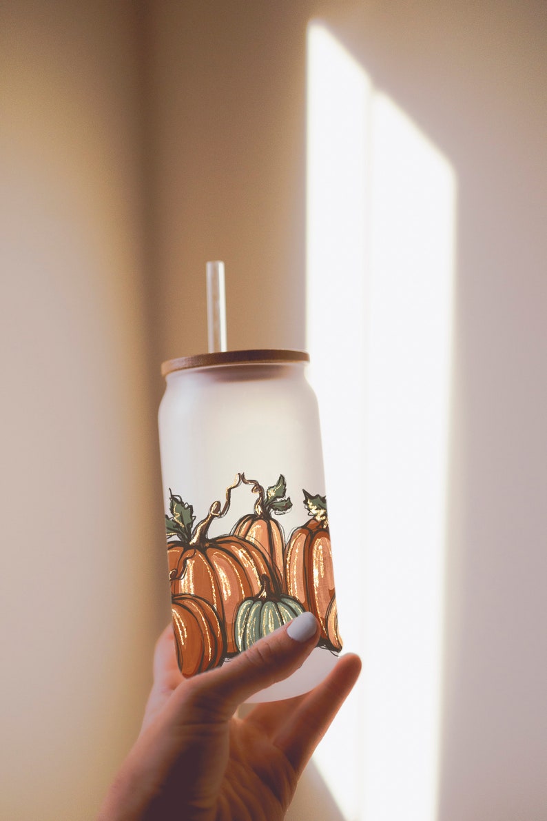Fall Pumpkin Glass Coffee Cup Pumpkin Glass Iced Coffee Cup - Etsy