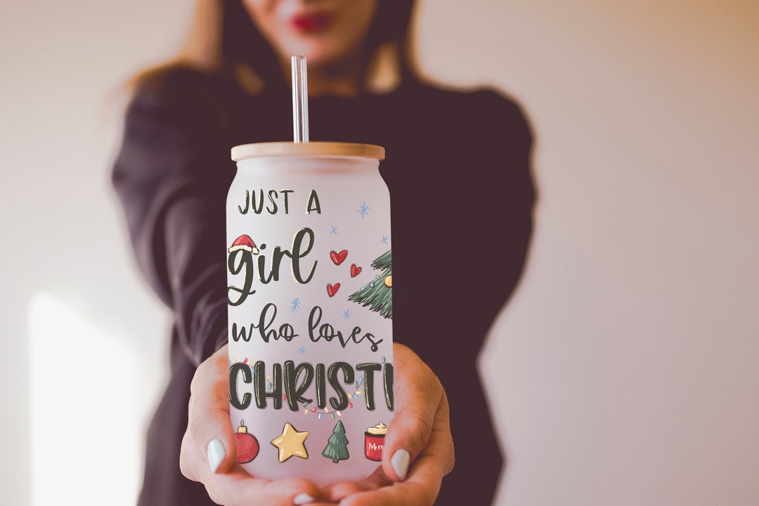 Christmas Glass Coffee Cup, Iced Coffee Cup With Bamboo Lid and Straw ...