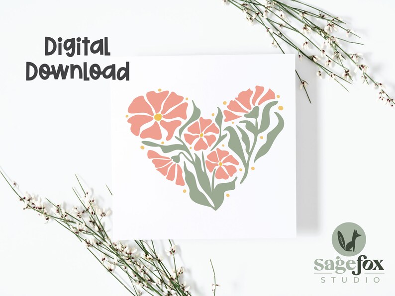 Printable Heart Shaped Flower Card Printable Birthday Card - Etsy