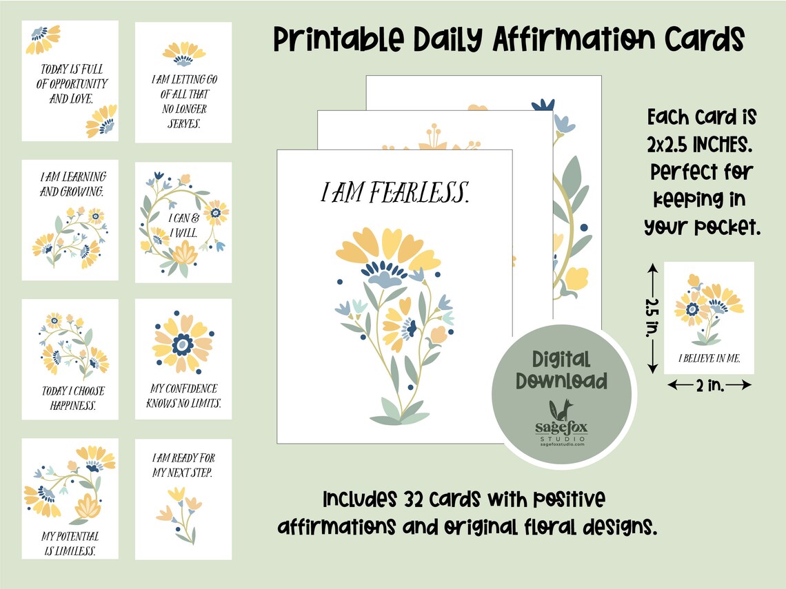 Printable Daily Affirmation Cards Downloadable Positive - Etsy