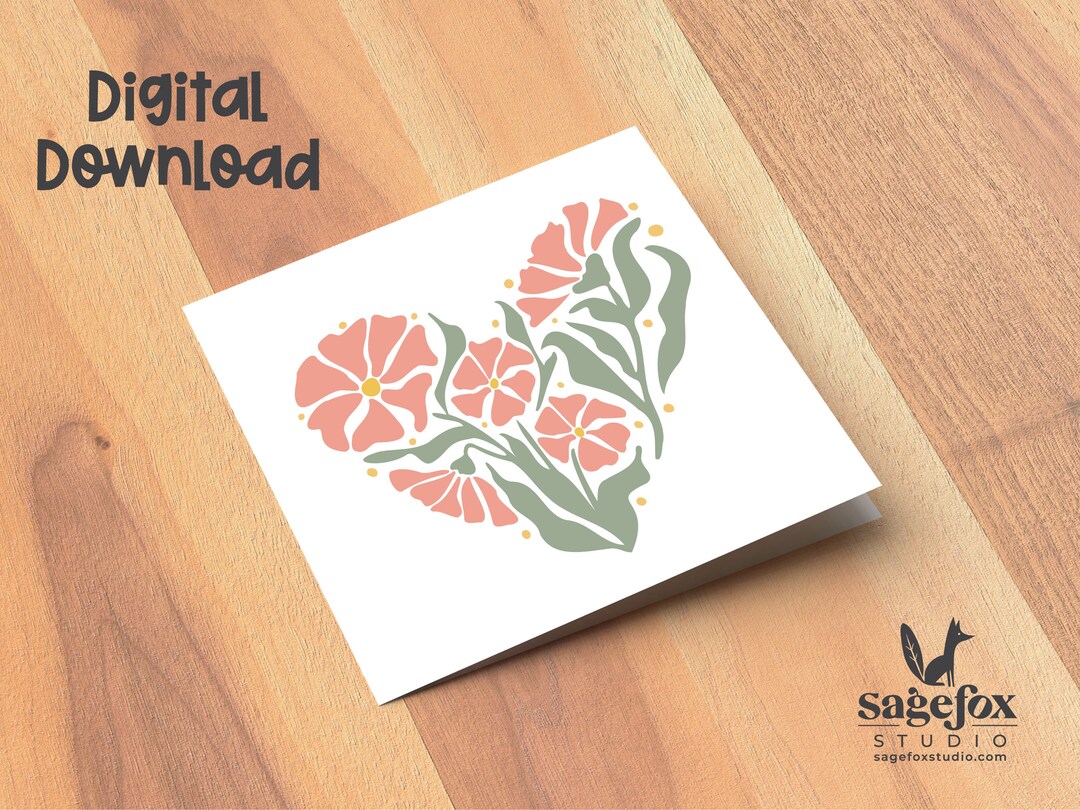 Printable Heart Shaped Flower Card, Printable Mother’s Day, Birthday ...