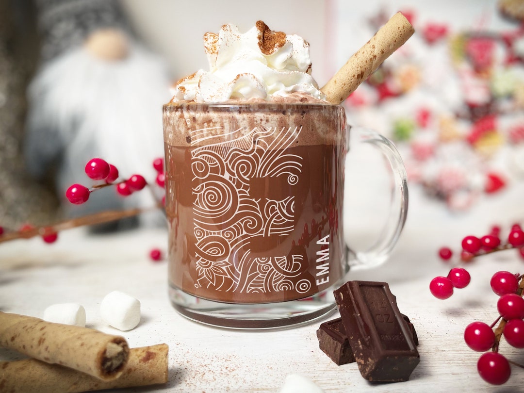 Engraved Monogram Glass Mug, Personalized Glass Coffee Mug, Custom Mug ...