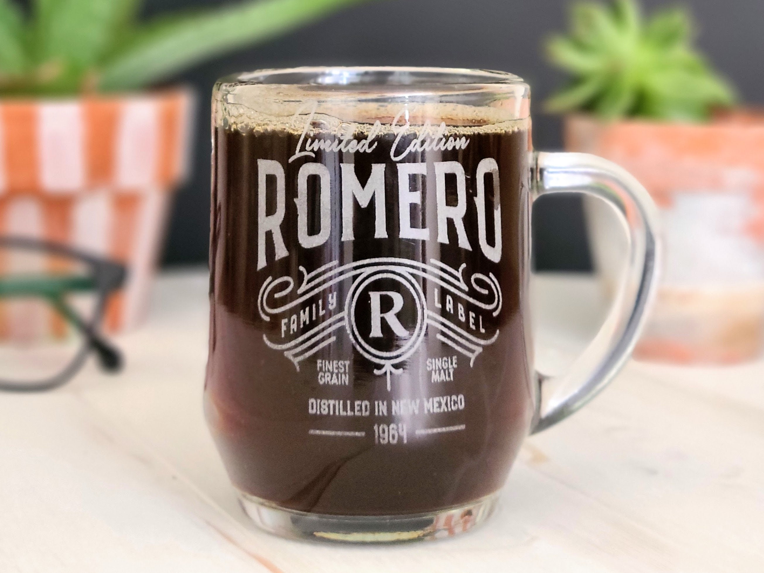 Custom Vintage Name Etched Glass Mug Personalized Text - Etsy