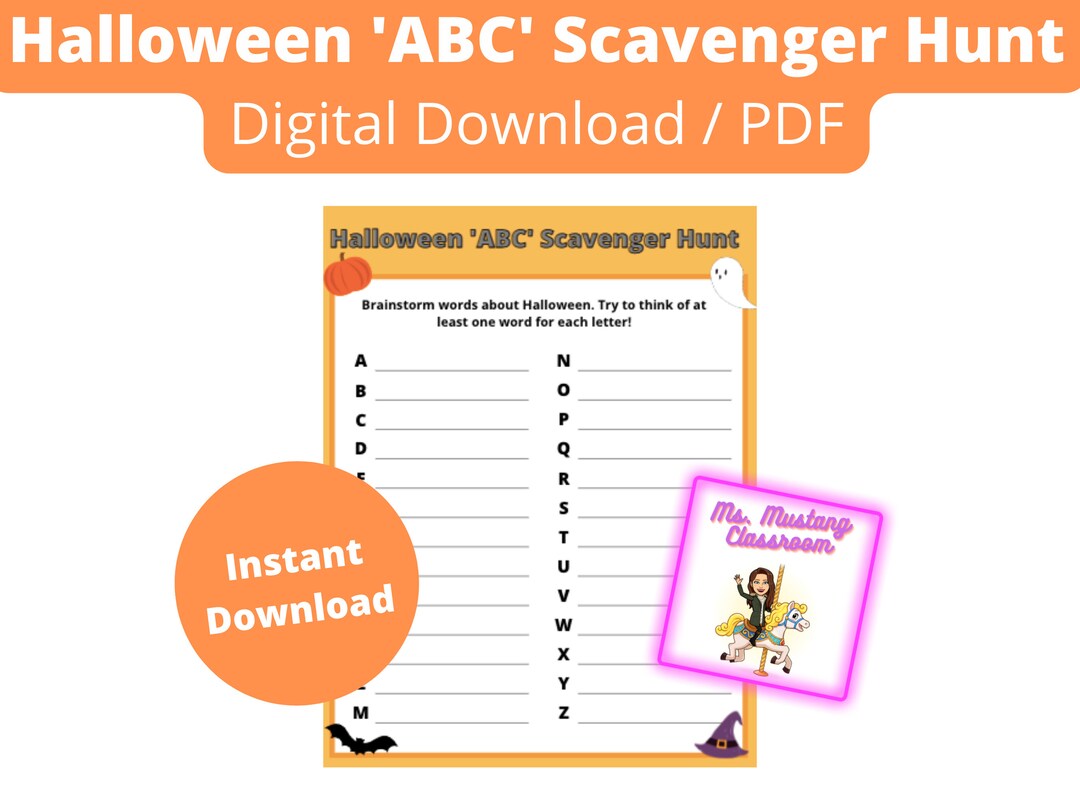 Halloween 'ABC' Scavenger Hunt, Halloween 'ABC' Printable, Halloween ...