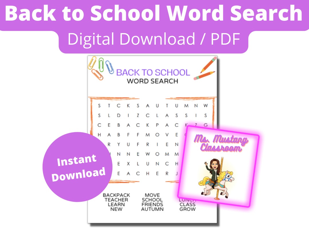 Back to School Word Search Grades K-2, Elementary Word Search Printable ...