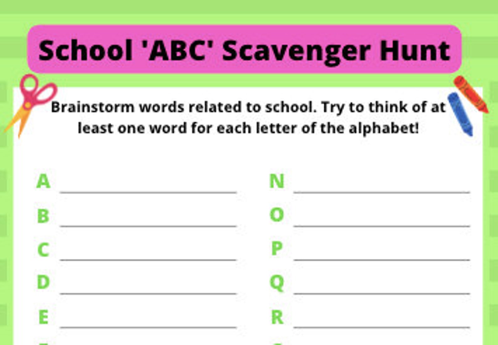 School 'ABC' Scavenger Hunt Printable ABC List PDF - Etsy