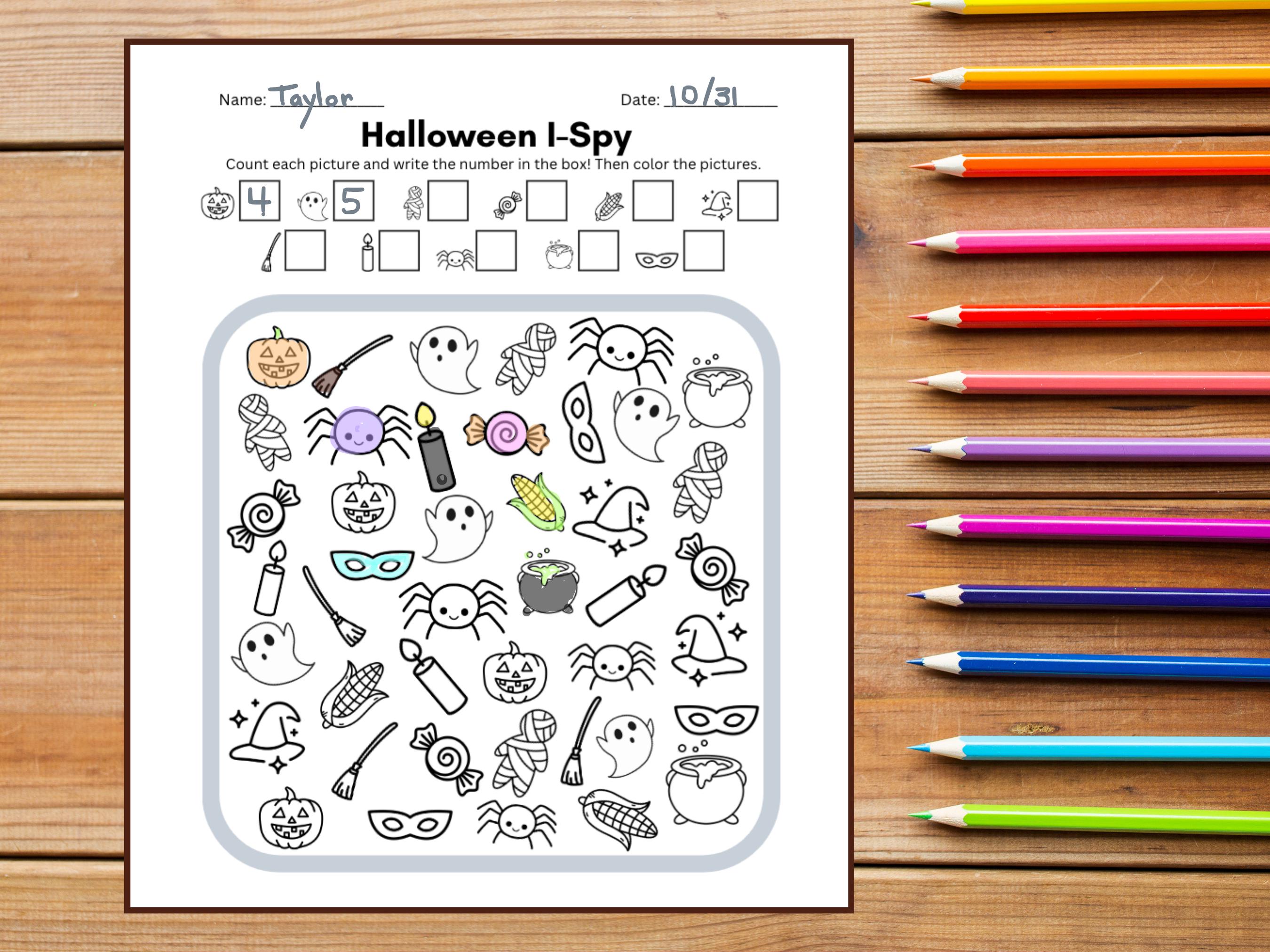 Halloween Coloring Pages for Kids, Halloween Count and Color, Halloween ...