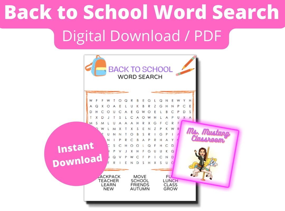 Back to School Word Search Grades 2-4, Elementary Word Search Printable ...
