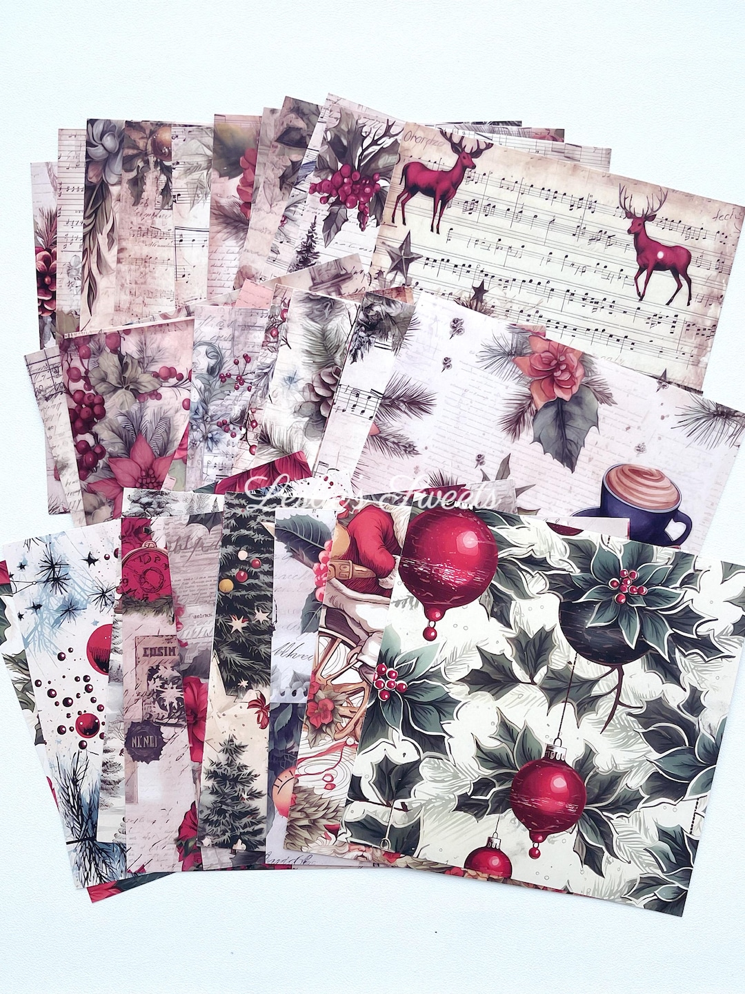 Paper Set - Vintage Christmas Theme Paper - 12 Sheets - for Journaling ...