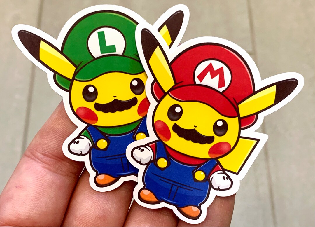 Mario + Luigi Pikachu Glossy Vinyl Sticker + Valentine's Set - Etsy