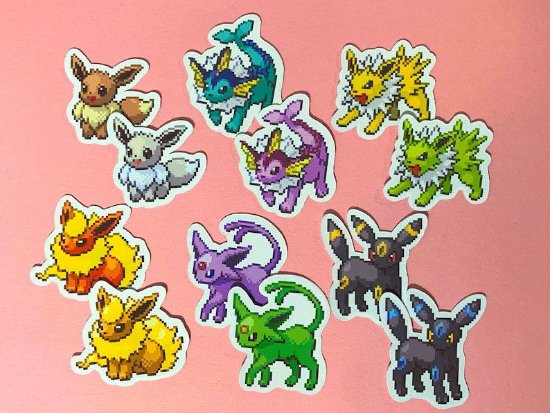 Eevee Evolutions Mini Sticker Collection Pixel Sprite Style + Shiny Set ...