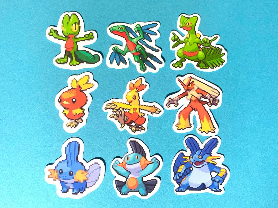 Gen 3 Starter Mini Sticker Collection Pixel Sprite + Shiny Set - Glossy ...