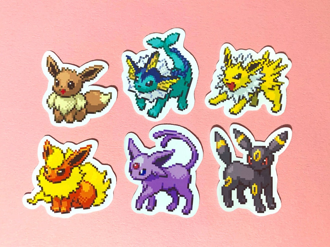 Eevee Evolutions Mini Sticker Collection Pixel Sprite Style + Shiny Set ...